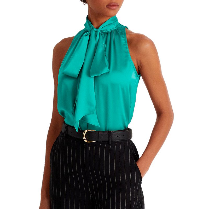 POLO RALPH LAUREN - Turquoise satin charmeuse top on Arteni.it
