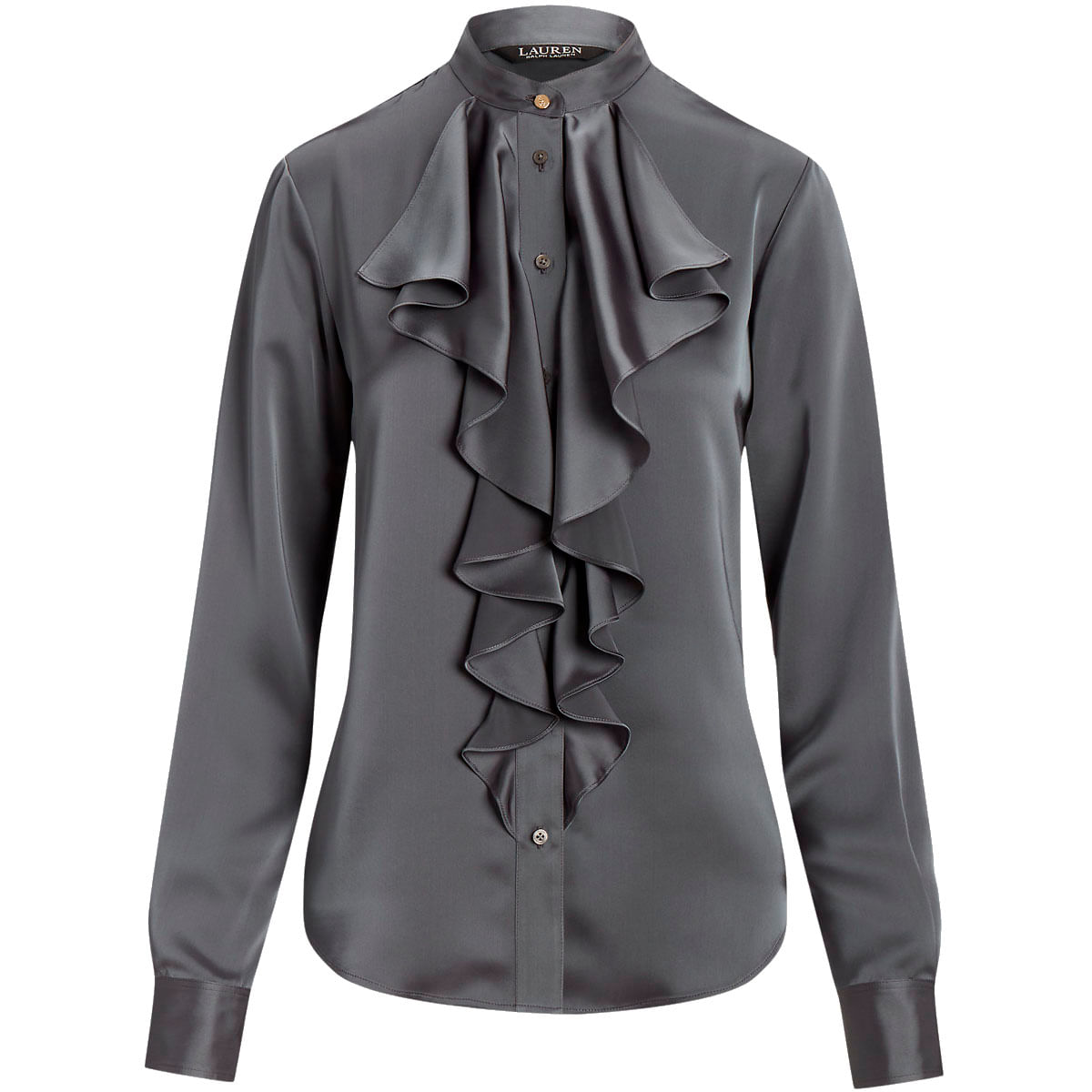 Polo Ralph Lauren - Camicia grigia in raso con volant su Arteni.it