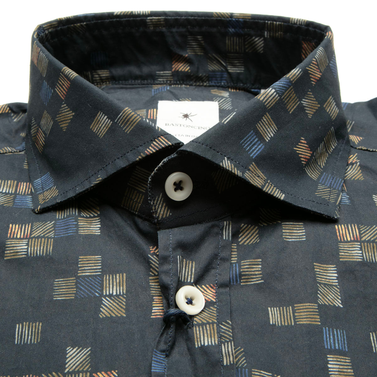 Bastoncino - Simo shirt M/L blue geometric print on Arteni.it