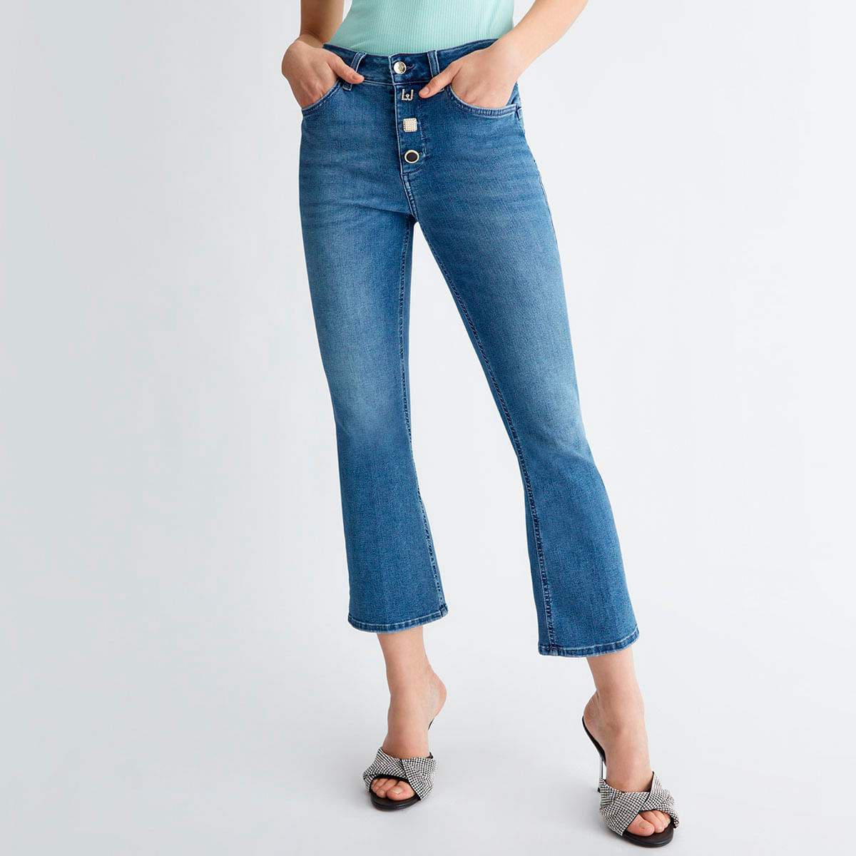 Liu-Jo - Cropped bootcut jeans with jewel buttons on Arteni.it