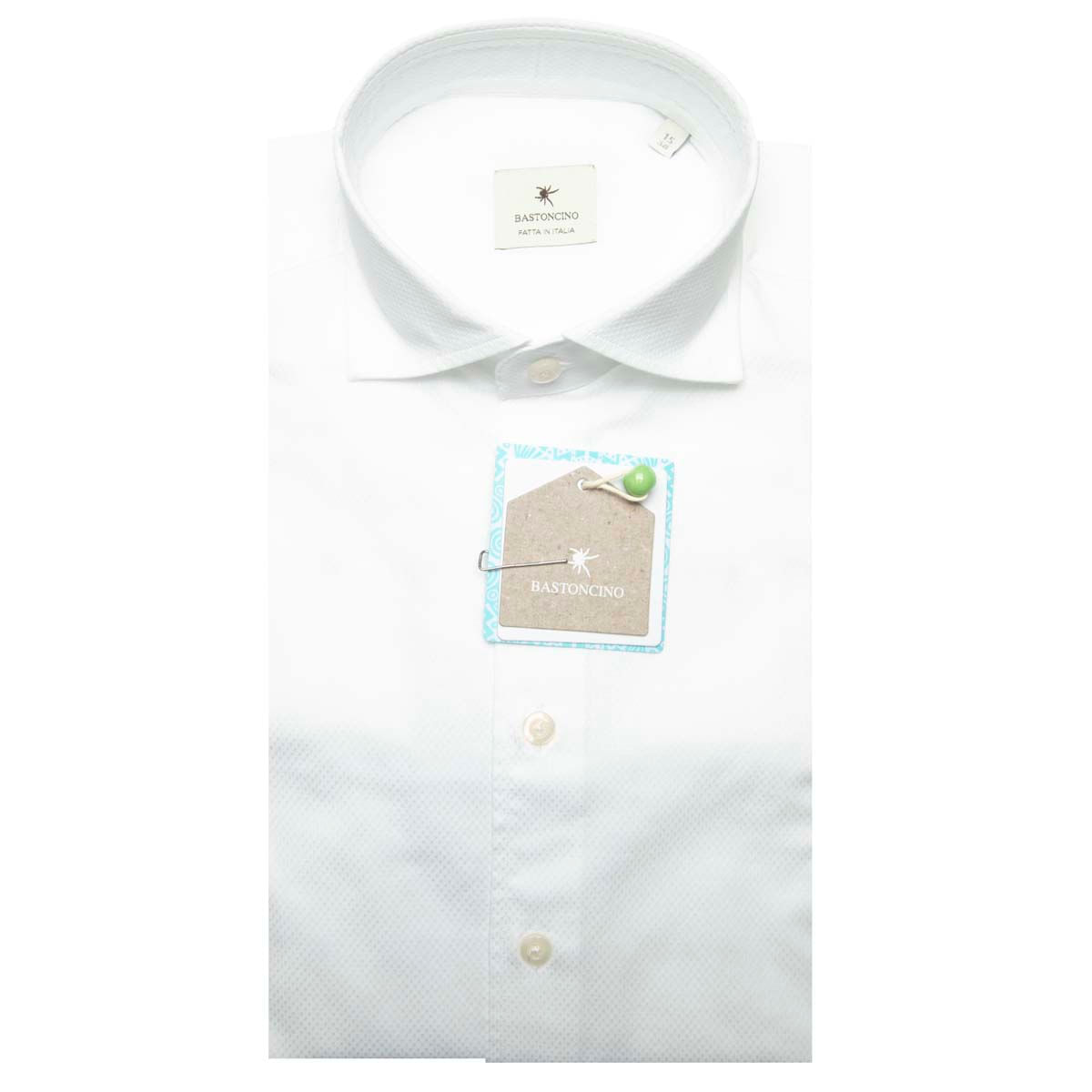 Bastoncino - Camicia Simo M/L bianca tramata in rilievo su Arteni.it