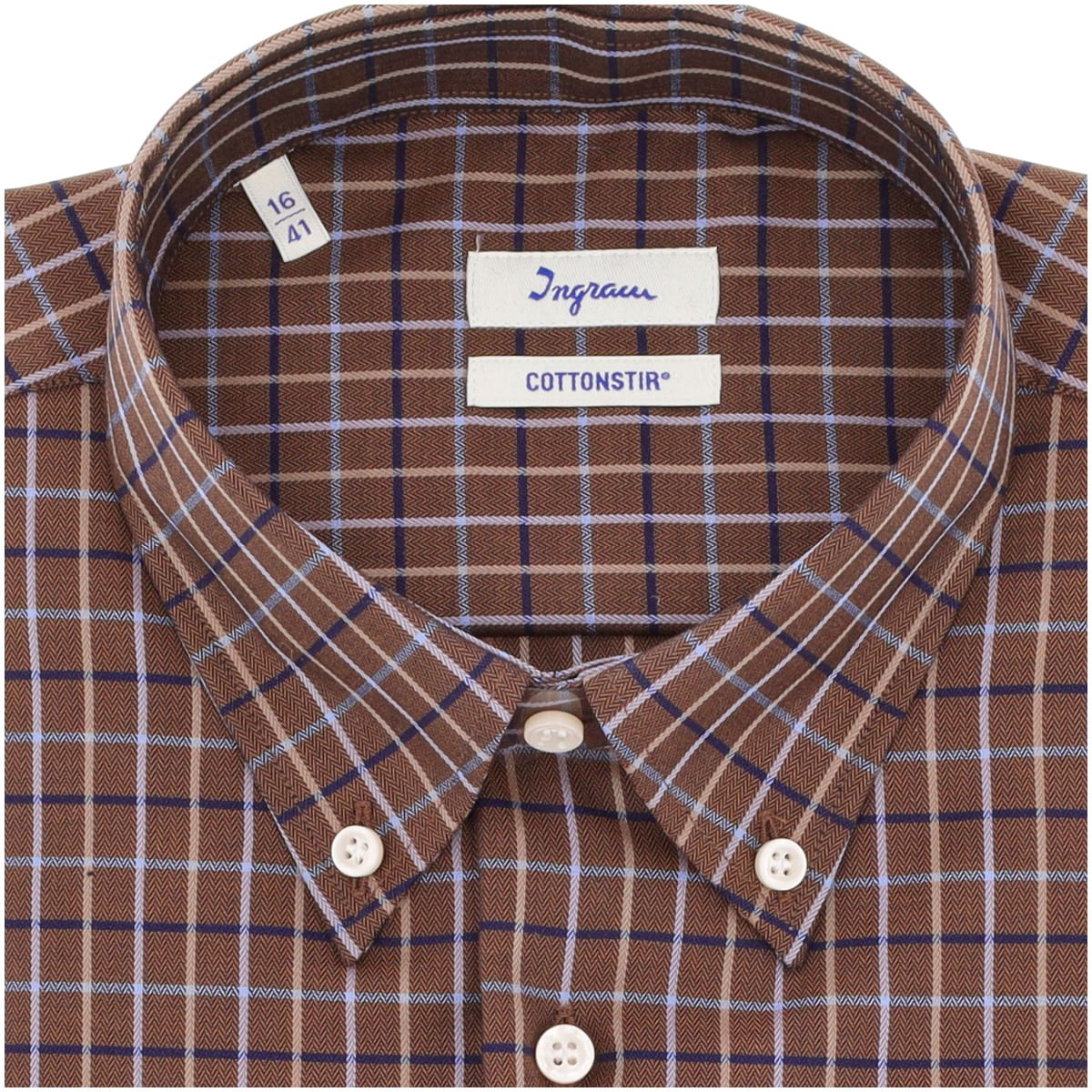 Ingram - Cotton Stir Brown Check Shirt on Arteni.it