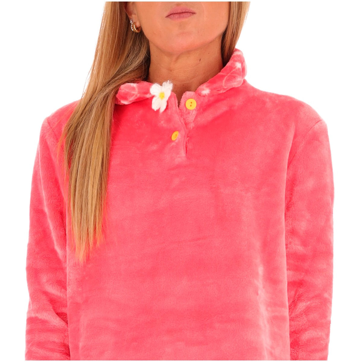 SHINE - Coral red chenille pajamas with floral trousers on arteni.it