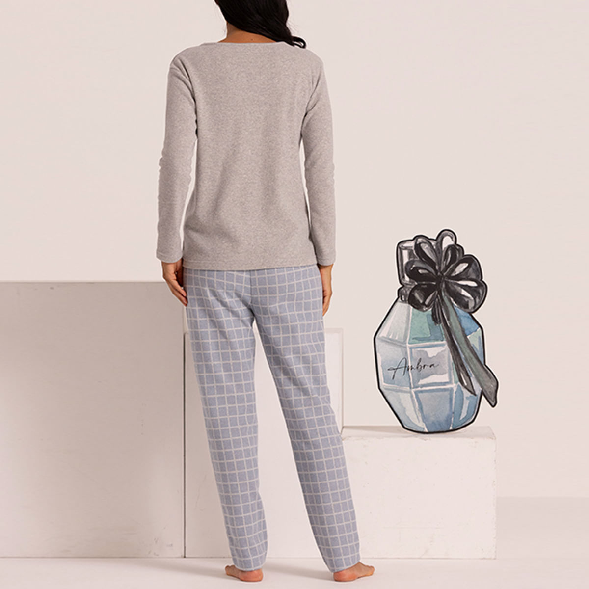 Maryplaid - Grey pajama set with jacquard pattern on Arteni.it