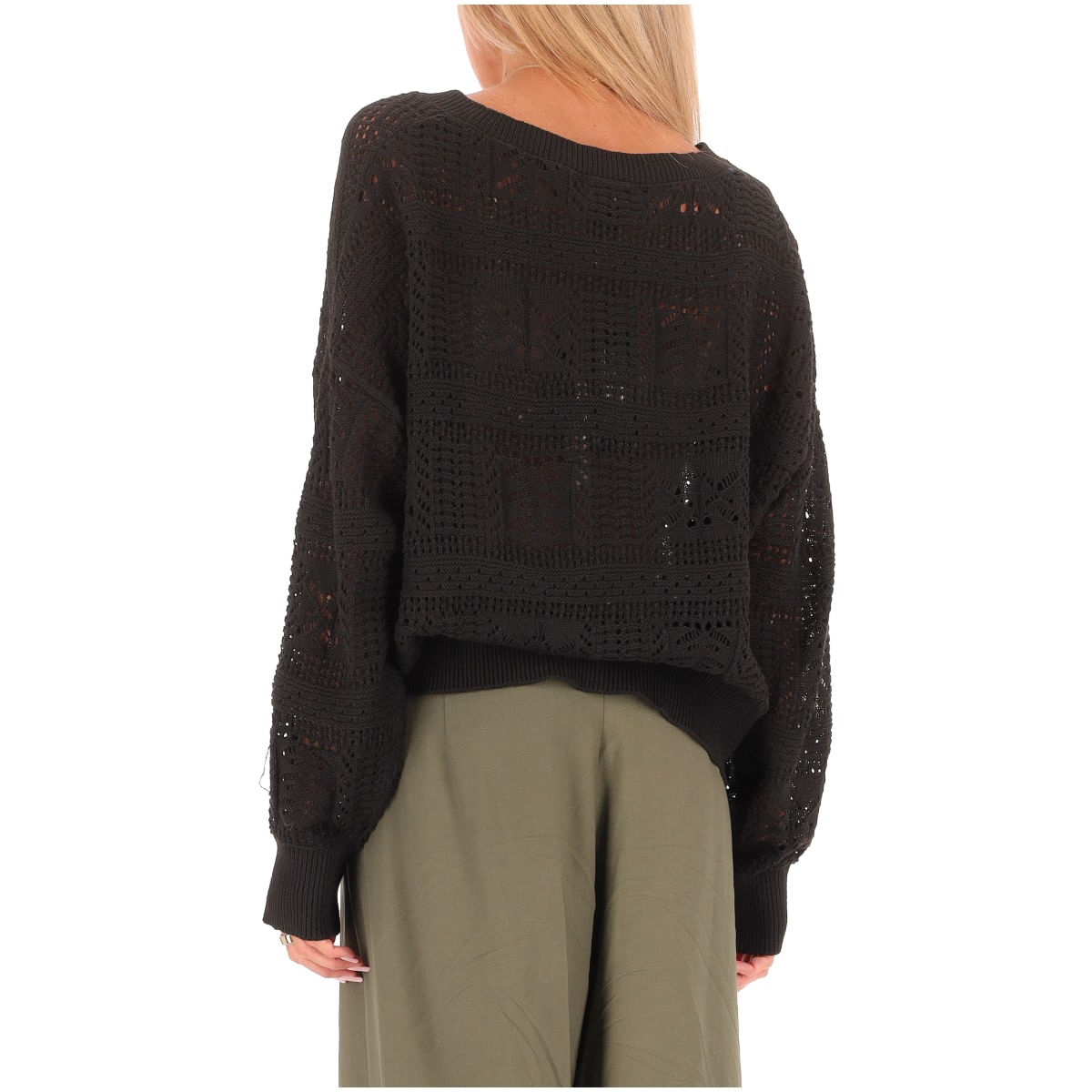 VERO MODA - Maglia nera traforata a manche larghe su arteni.it