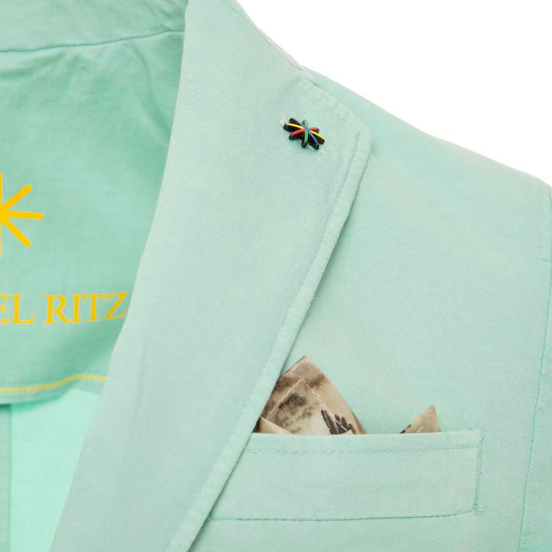 Manuel Ritz - Giacca slim fit verde acqua in cotone e lino su Arteni.it